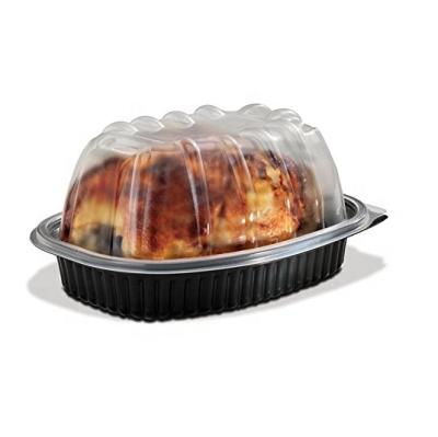 China Large Rotisserie Chicken Roaster Container With Lids Black Plastic Chicken Food Storage Container Carrier Without Handle Rectangular Take Out Reusable Storage High Dome Clear Lid for sale