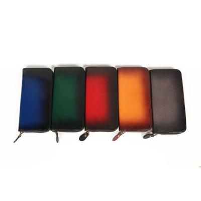 China Vegetable Tanned Top Layer Cowhide Men'S Contrast Color Wallet Genuine Leather Long Clutch Zipper Clutch Manufacturer Wholesale for sale
