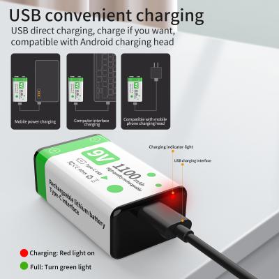 China 1100mAh 9V Lithium Rechargeable Battery Pack USB-C For Power Tools And Home Appliances for sale