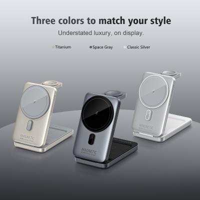 China Ultra Slim 3-in-1 Magnetic Wireless Charger with 360° Adjustable Stand for iPhone, Apple Watch, and AirPods for sale