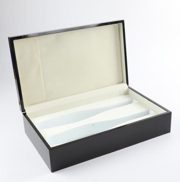 Quality Custom Lacquered Wood Wine Box Black With Logo Eco Friendly MDF for sale