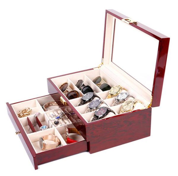 Quality Custom Luxury Wooden Watch Box with Drawer High Glossy Red Finish for Storage for sale