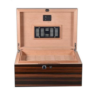 China Hinged Closure Handmade Wood Cigar Box 50 Cigar Sizes With Hygrometer for sale