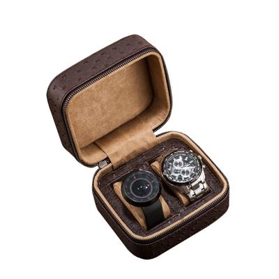 China 2 Slots Luxury PU Leather Watch Display Box with Zipper for Secure Storage for sale