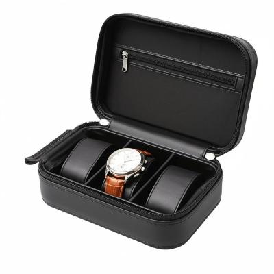 China 2 Slots Luxury PU Leather Watch Display Box with Zipper for Secure Storage for sale
