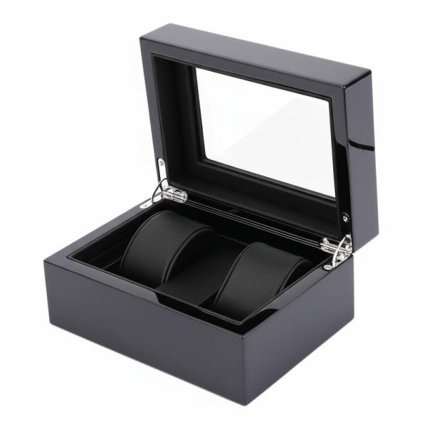 Quality Black Watch Storage Case Wooden Watch Case Box Glossy With Velvet Lining Custom for sale