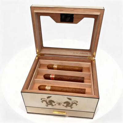 China New Design Humidor Packaging Food Safety Storage Container Hinge Lid Case Black Solid Wood Custom Cigar Box With Custom Logo for sale
