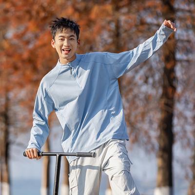 China OEM Custom UPF50+ Fine Stripe Half Zip Stand Collar Long Sleeve Shirt Antibacterial Quick Dry Hiking Outdoor Top for sale