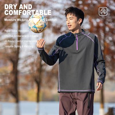 China Half Zip Stand Collar Antibacterial Moisture Wicking Quick Dry Loose Breathable Sports Couple Sweatshirt for sale