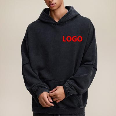 China 2025 Unisex Winter Pullover Hoodie 100% Cotton 370gsm Oversized Solid Acid Washed Comfort Fit for sale