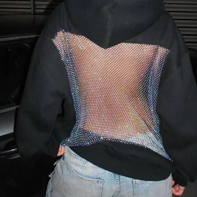 China Customize Solid Rhinestone Bling Hollow Out Hoodie Backless Design Eye-Catching Must-Have Polyester/Cotton Oversized Breathable for sale