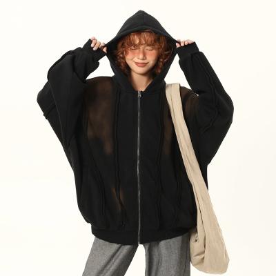 China Cool Vintage Embroidered Washed Acid Tie Dye Fleece Zip-Up Hoodie with 3D Sitka Gradient Design Full Zip Oversized Gray for sale