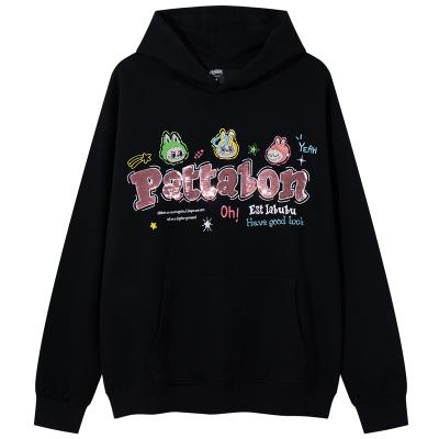 China Unisex Autumn Oversized Sparkly Sequin Hoodie Black Glitter Sweatshirt with 3D Embroidery Cartoon Bead Embroidery ODM Supply for sale