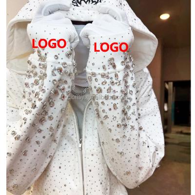 China Unisex Custom 100% Cotton Full Zip Hoodie with Rhinestone Embellishment Winter Wear with Silk Screen Printing for sale