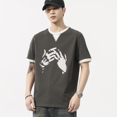 China Vintage Knitted Retro Two Piece Heavyweight Solid Breathable O-Neck T-Shirt Men's Short Sleeved Summer Regular Fit 100% Cotton for sale