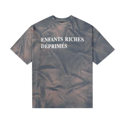 China Breaking Foundation Washed Gradient Versatile Melancholic Second-Generation Slogan Casual Oversized Vintage Breathable T-Shirt for sale