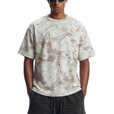 China Vintage City Boy Men's Oversized Printed Knitted T-Shirt 65% Cotton 30% Polyester 5% Spandex 200g Cool Stretch Breathable Short for sale