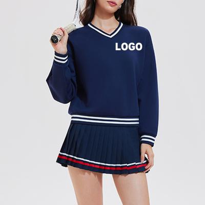 China Women Slim Color Block Long Sleeve Tennis Sweatshirt Loose Casual Athletic Top Custom OEM for sale