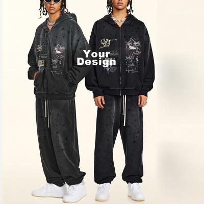 China 410G American Street Graffiti Print Full Zip Hoodie Oversized Zip Jacket | OEM ODM Custom Logo, Replaceable Fabric, Multiple Pantone Color Codes, Low MOQ for sale