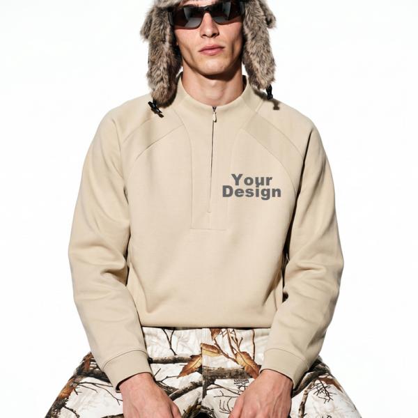 Quality Custom OEM Lycra Pique Stretch Half Zip Sweatshirt, Jelly Double Sided Fabric Casual Pullover for sale