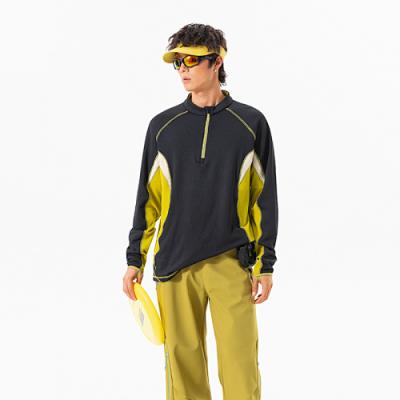 China ODM OEM Mountain Run Top Anti-static Warm Antibacterial Color Block Stand Collar Long Sleeve Top for sale