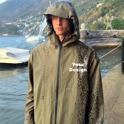 China Men Water-Activated Leopard Print Jacket, Color Changing Outdoor Waterproof Windbreaker for sale