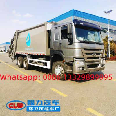 China Customized SINO TRUK HOWO 6*4 LHD 371hp 23cbm garbage compactor truck for South America, rear refuse garbage truck for sale