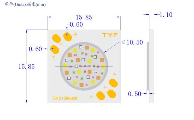TYF TB9-RGBCW Series LED dimensions