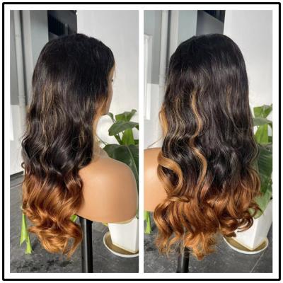 Cina Ombre Honey Brown Body Wave HD Lace Parrucca Capelli umani Svizzeri Parrucche pre-tagliate senza colla in vendita
