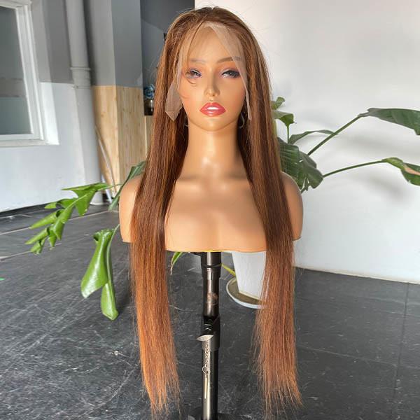 Quality P430 Straight Glueless Highlight Wig Human Hair 13x4 HD Transparent Lace Frontal for sale