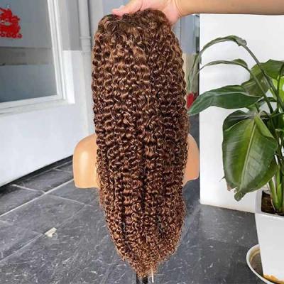 China #30 Kleur Braziliaans Jerry Curly pruik Mensenhaar 360 kant Frontaal 28 inch Te koop