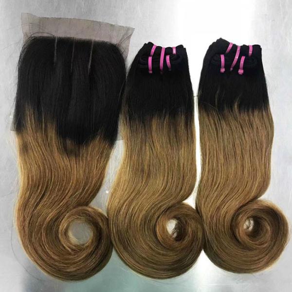 Quality Peruvian Hook Curl Double Drawn Human Hair Bundles With Closure for sale