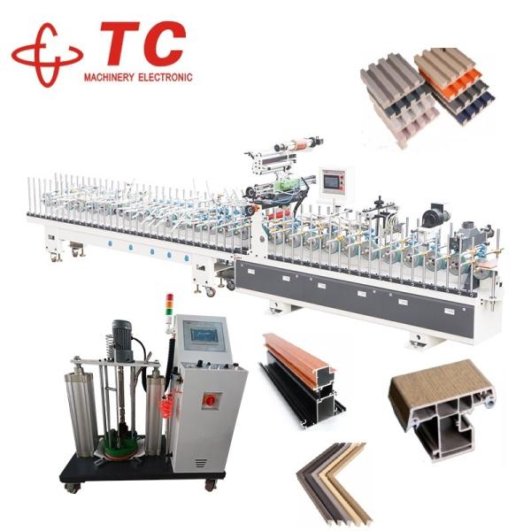 Quality TC Machinery Company Low Price PVC Film Speaker Board PUR Hot Glue Profile Wrapping Machine for sale