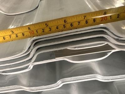 China FRP 1490 Glass Fiber Wavy Plate (Sample Color: 7047), designed for cooling tower applications. Measuring 1490 mm in width (unexpanded) with customizable length for sale