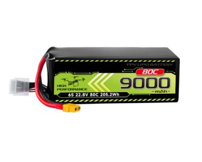 China 80C High Discharge LiPo Drone Battery Pack 205.2Wh 6S 22.8V 9000mAh High Voltage Lipo Pack for sale