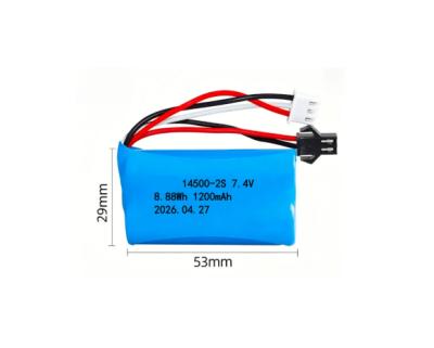 China 7.4V 1200mAh 14500 2S Lithium Ion Battery Pack With BMS For RC Toys Portable Devices for sale