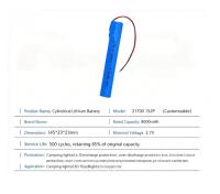 Quality 3.7V 8000mAh High Capacity 21700 Lithium Battery Pack 1S2P For LED Floodlights for sale