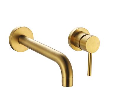 中国 Concealed In Wall Basin Mixer Faucet Single Lever Bathroom Brushed Golden Gold Brass 販売のため