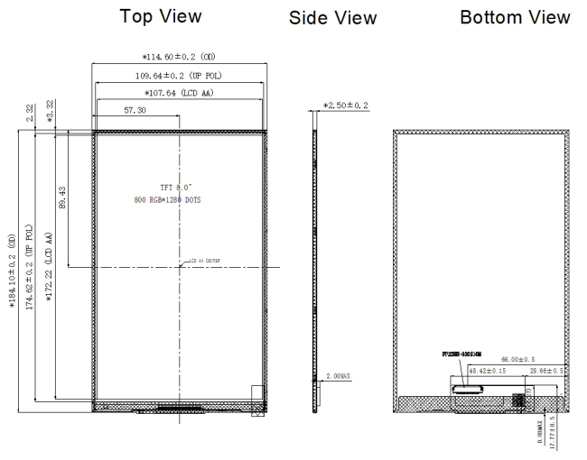 8.0 inch IPS TFT LCD display front view