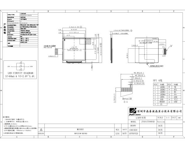 Quality 1.54 Inch Square LCD Display With 240×240 Resolution 400cd/M2 Luminance for sale
