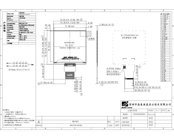 Quality 3.95 Inch Square LCD Screen 480×480 Resolution IPS Display Module 250Cd/M2 for sale
