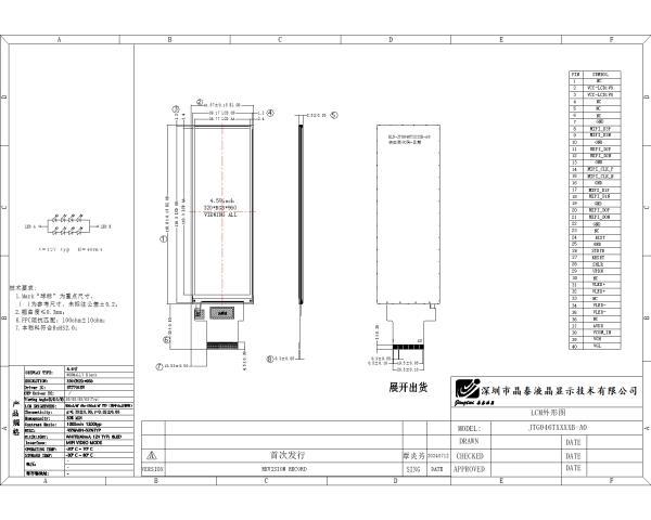 Quality 4.6 Inch Long Strip LCD Display 320x960 300cd/M2 Luminance IPS Full Viewing for sale