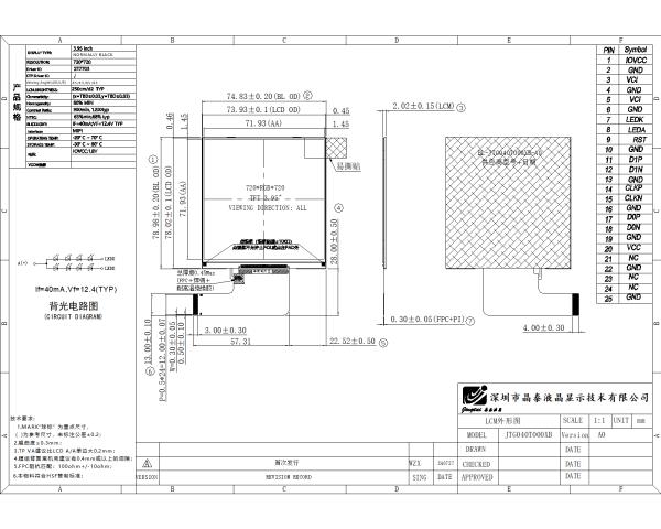 Quality 3.95 Inch IPS TFT LCD Display Module 720x720 Smart Home Display With MIPI for sale