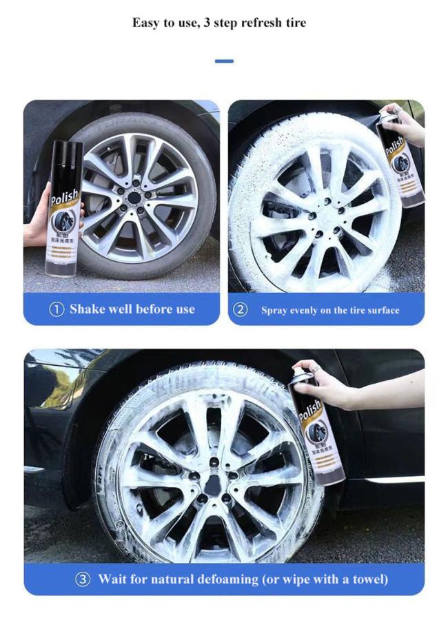 Tire foam spray application on car tire