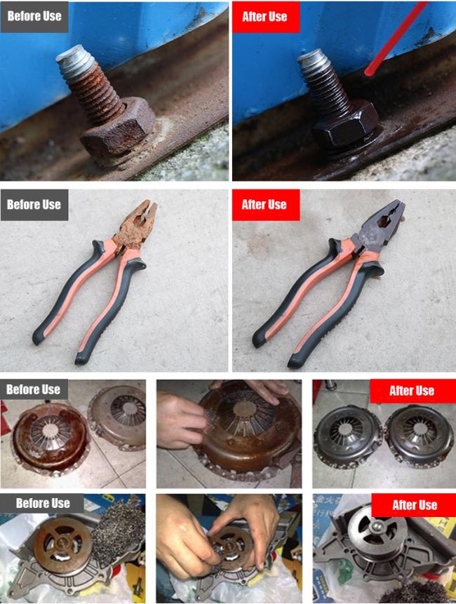 Rust inhibitor spray in use on metal parts