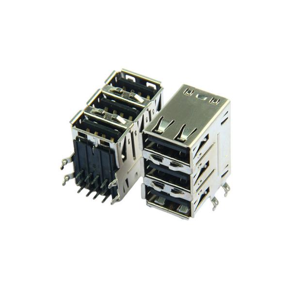 Quality USB2.0 Type A Female Connector, 3 Layer Stacked 90° Horizontal DIP Through Hole for sale
