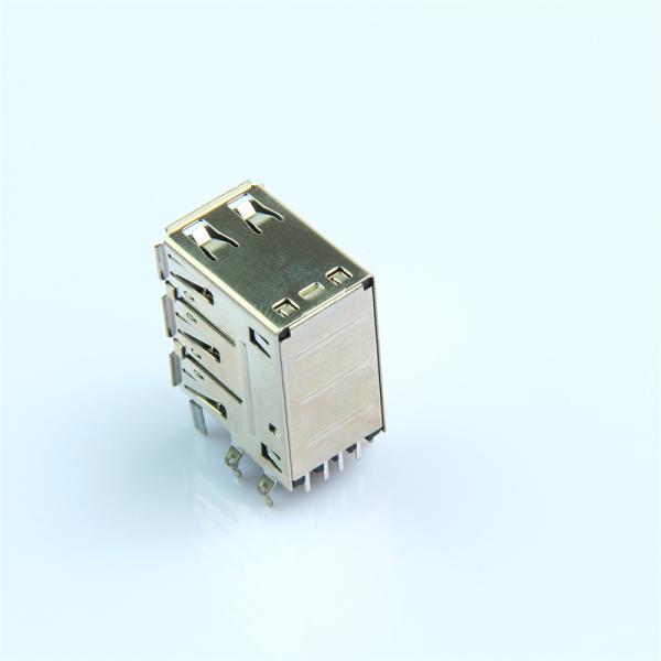 Quality USB2.0 Type A Female Connector, 3 Layer Stacked 90° Horizontal DIP Through Hole for sale