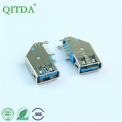 China USB3.0 Type A Female Connector, Side Vertical Entry 9 Pin DIP Shielded Socket, 5Gbps Side Plug Vertical Through Hole PCB Receptacle for sale