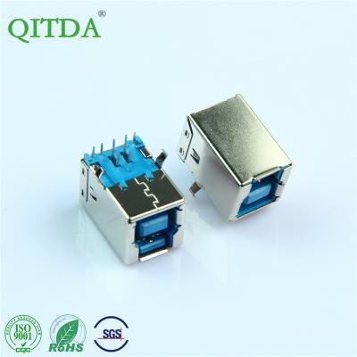 China USB3.0 Type B Female Connector, Square Port 90° Horizontal DIP Full Shielded Socket, 5Gbps PCB Through Hole Receptacle for sale