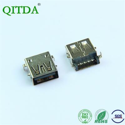 China USB2.0 Type A Female Connector, Centered Pin Horizontal SMT Surface Mount Full Shielded Socket, 480Mbps PCB SMD Receptacle for sale